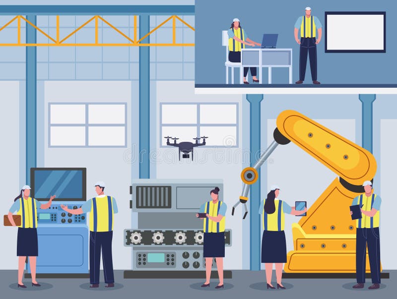 Factory workers cartoon stock vector. Illustration of manufacturing ...