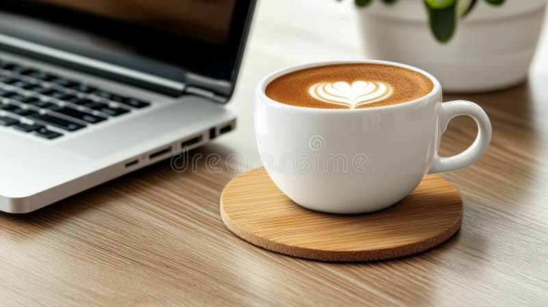 A Productive Home Office Setup Typically Consists of Coffee, a Laptop ...