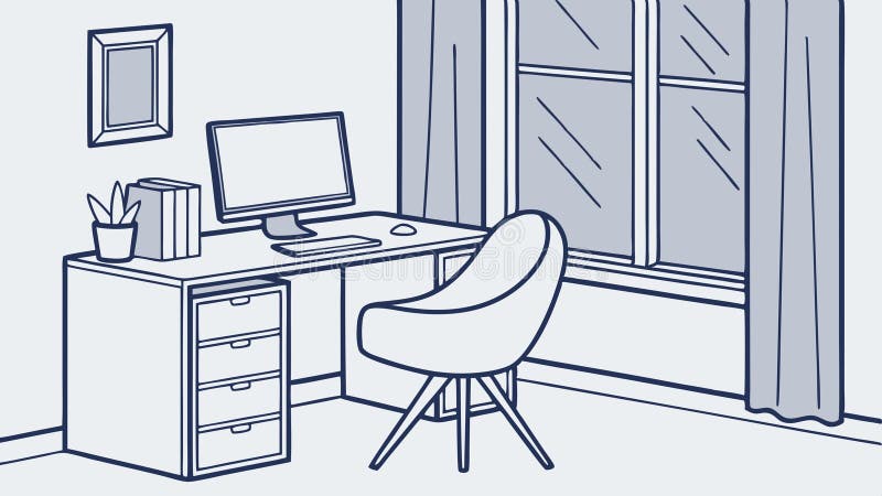 Productive Office Desk Setup with Computer, Vector Design Generative AI Stock Vector ...