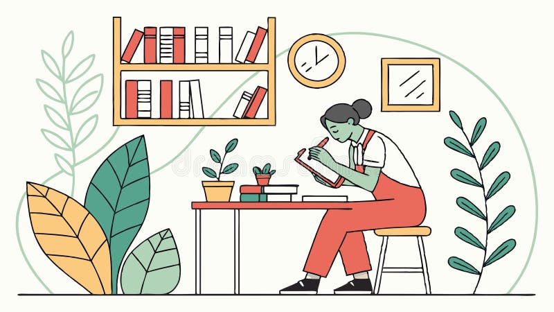Productive Study Environment with Books and Greenery, Vector Design ...