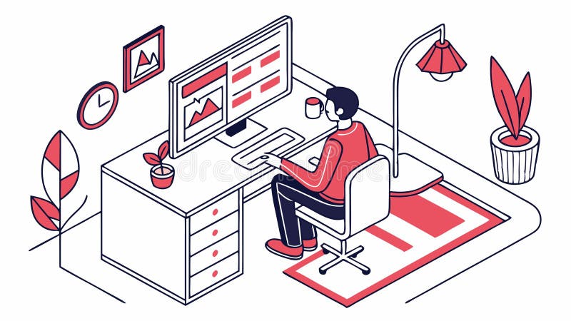 Productive Work in a Modern Office with Green Elements, Vector Design ...