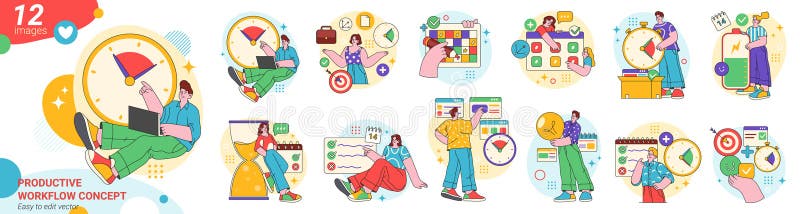 Productive Workflow, Employees Efficiency Stock Vector - Illustration ...