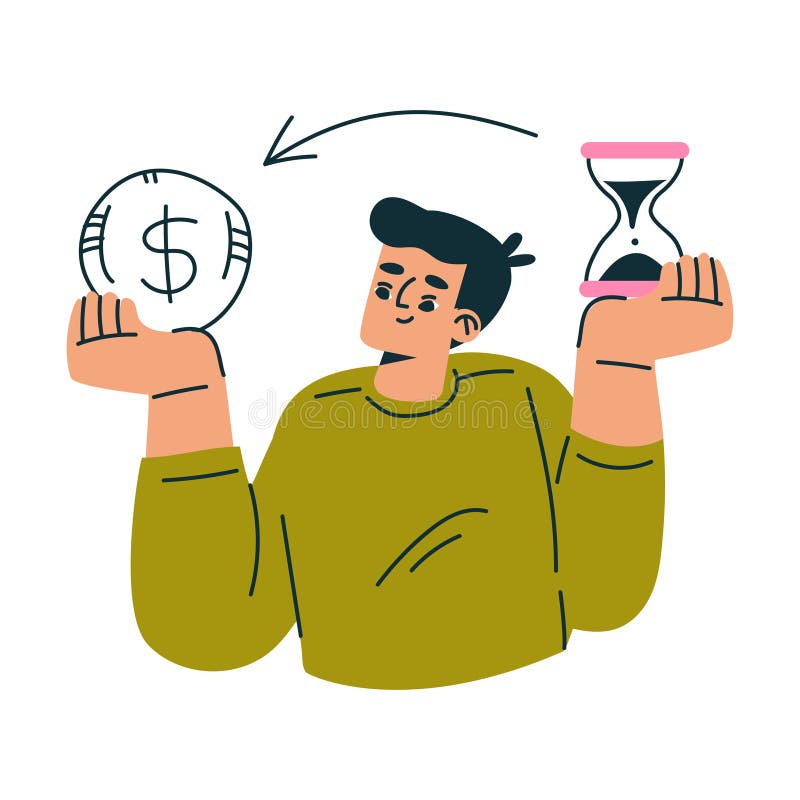 Productive Workflow with Man Hold Hourglass and Money Managing Task ...