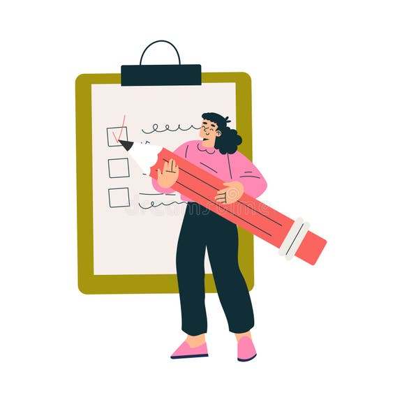 Productive Workflow with Woman at Checkbox List Managing Task Vector ...