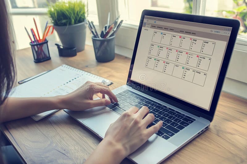 Productive Workspace with Laptop Stock Illustration - Illustration of ...