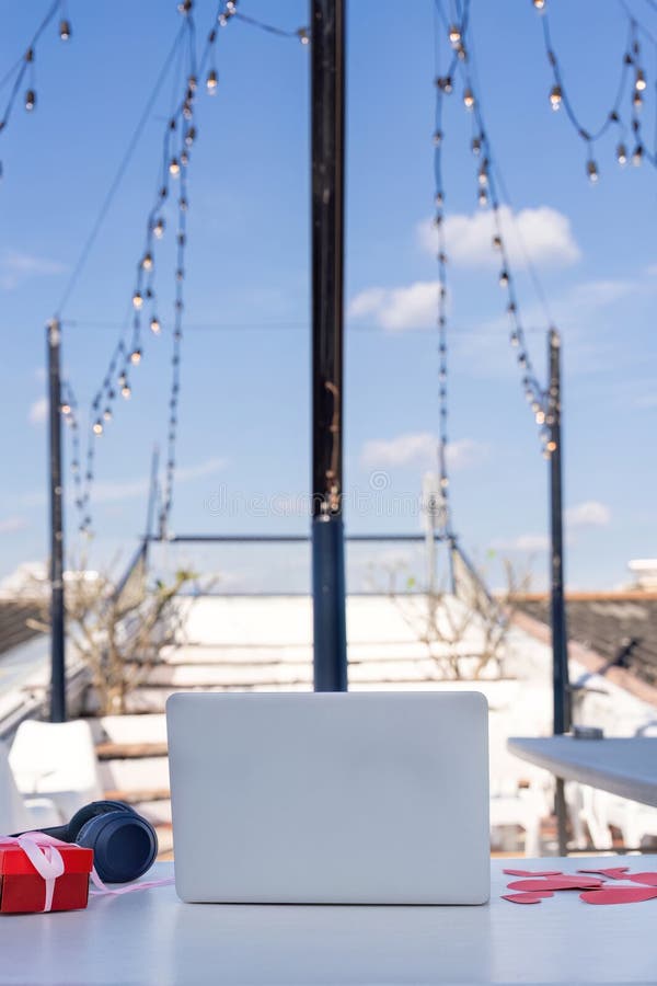 A Productive Workspace with Modern Tech Outdoor Rooftop Bright Daylight ...