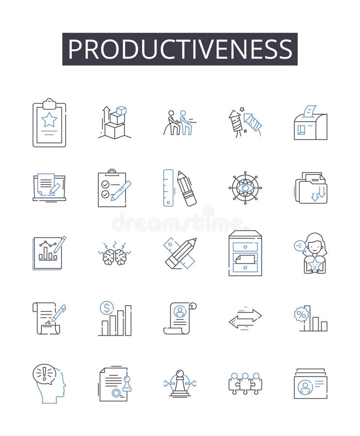 Productiveness Line Icons Collection. Collaboration, Motivation ...