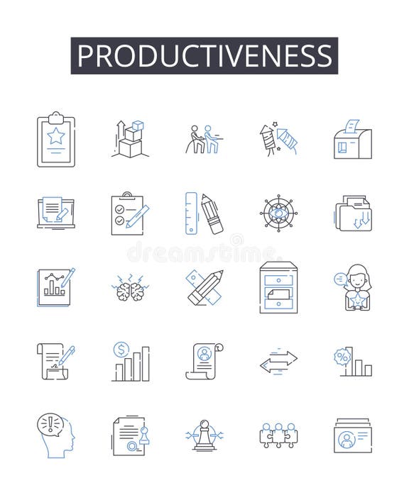 Productiveness Line Icons Collection. Collaboration, Motivation ...