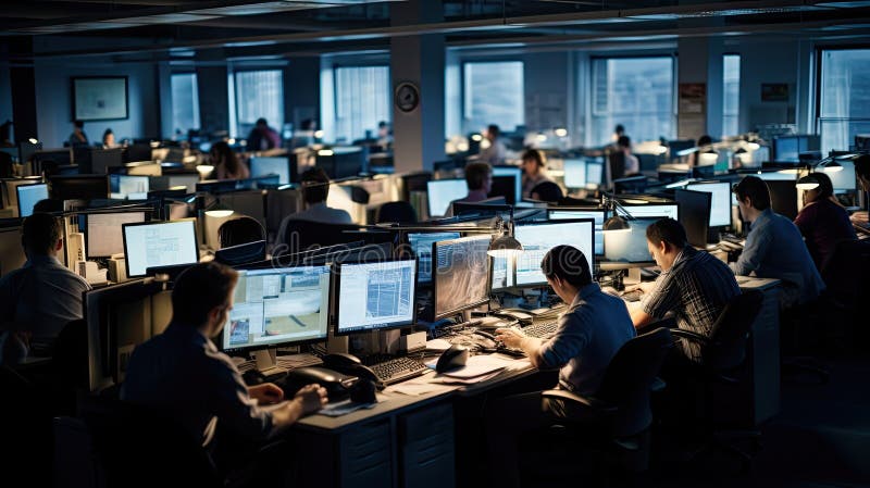 Productivity Busy Office Computers Stock Illustration - Illustration of ...