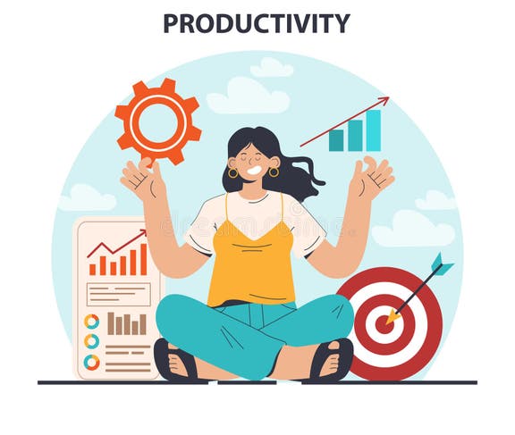 Productivity Concept. Character Worktime Optimization Stock Illustration - Illustration of time ...