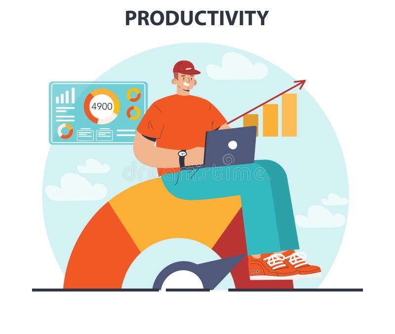 Productivity Concept. Character Worktime Optimization Stock Vector ...
