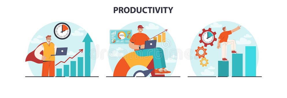 Productivity Concept Set. Character Worktime Optimization Stock Vector - Illustration of ...