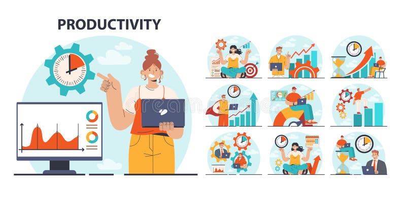 Productivity Concept Set. Character Worktime Optimization Stock ...