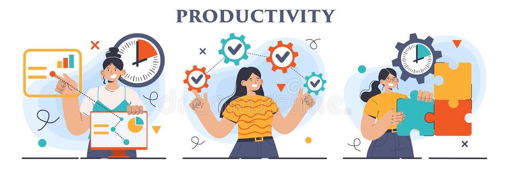 Productivity Concept Set. Character Worktime Optimization Stock Vector - Illustration of plan ...