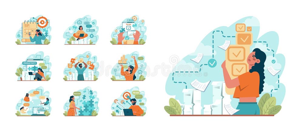 Productivity Concept Set. Employee Job Performance Efficiency Stock Illustration - Illustration ...