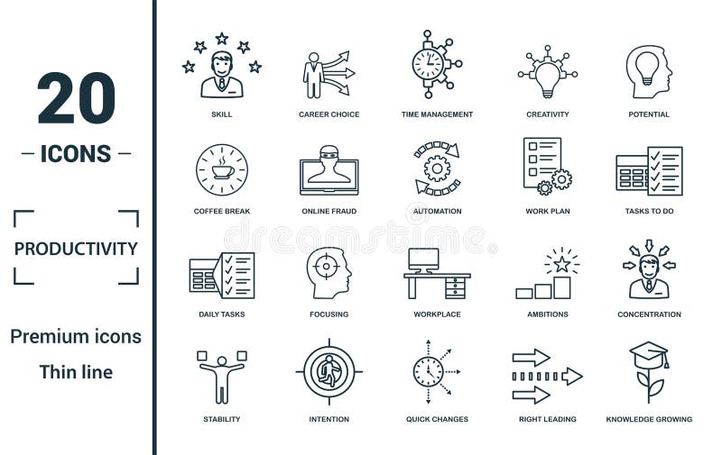 Productivity Icon Set. Include Creative Elements Skill, Time Management ...