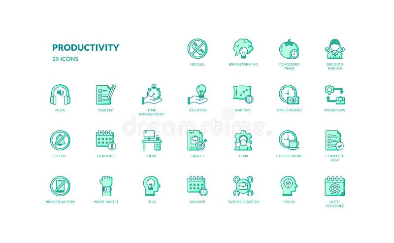 Productivity Icon Set for Task and Time Management Stock Vector ...