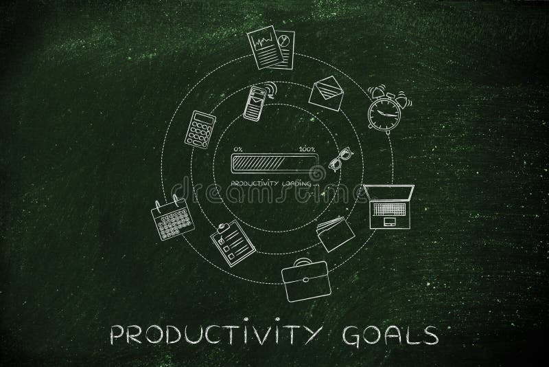 Productivity Progress Bar & Office Objects, Efficiency Concept Stock ...