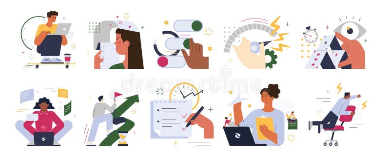 Productivity Set. Employee Job Performance Efficiency Stock Vector ...