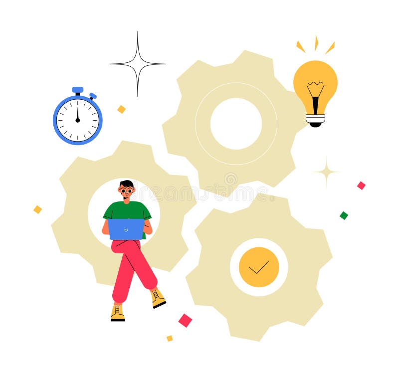 Productivity and Time Management with Male Worker in Flat Vector ...