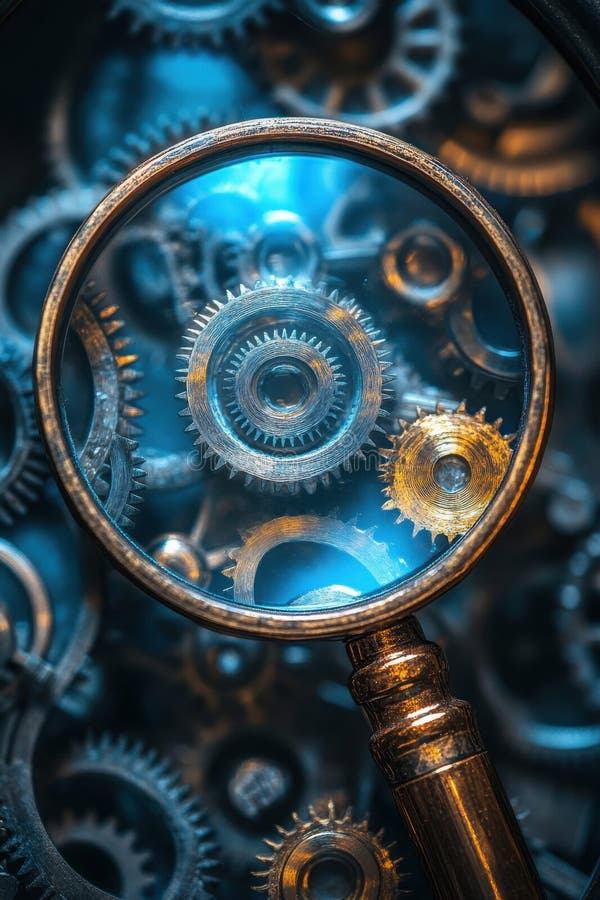 Productivity Tools, a Magnifying Glass and Gears Represent the Focus on ...