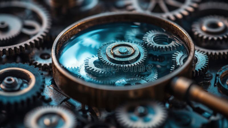 Productivity Tools, a Magnifying Glass and Gears Represent the Focus on ...
