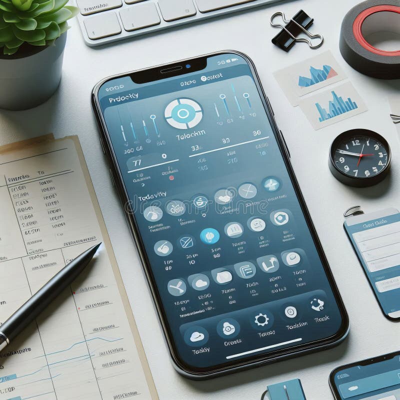Productivity Tracking App Interface with Task List, Ti Stock Image ...