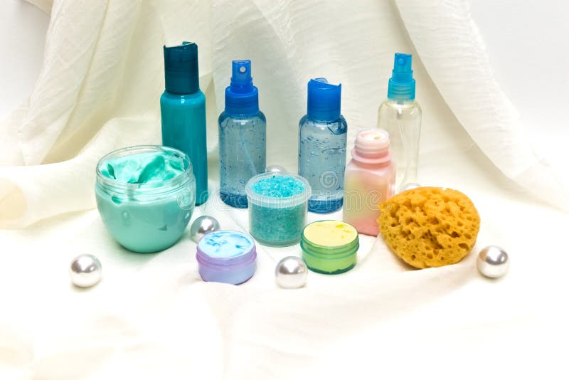 Productos De Belleza Azules Foto de archivo - Imagen de esponja ...