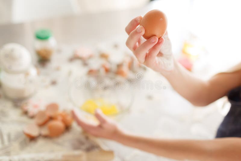 Products for Baking. Kid S Hands Cook Sweets. Flour with Dough, Eggs ...