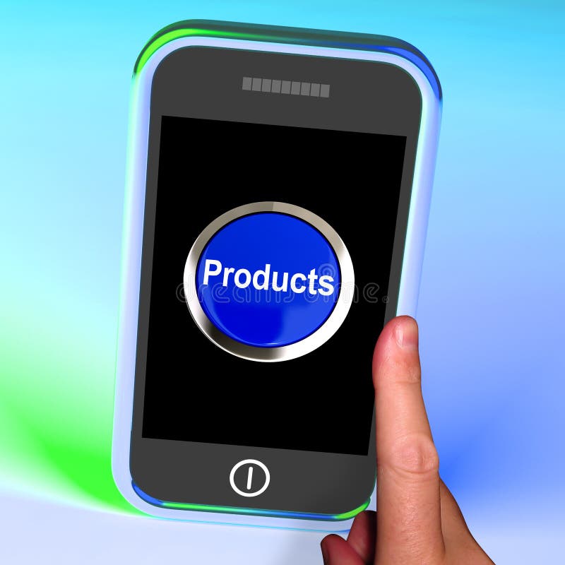 Products Button on Mobile Shows Internet Shopping Goods Stock ...