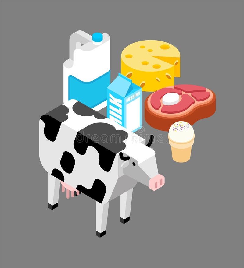 Products from Cow: Dairy Products Set. Milk and Cheese, Ice Cream Stock ...