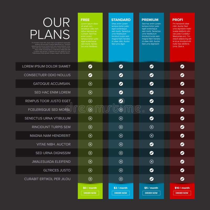 Products Feature List Table Stock Vector - Illustration of modern ...
