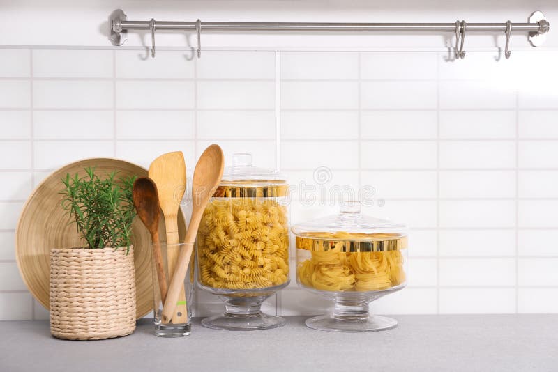 Products and Modern Kitchen Utensils Stock Photo - Image of container ...