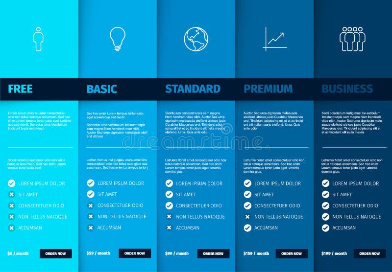 Products Versions Feature and Price List Table Stock Vector ...