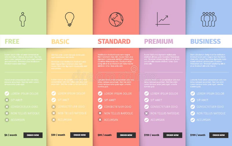 Products Versions Feature and Price List Table Stock Vector ...