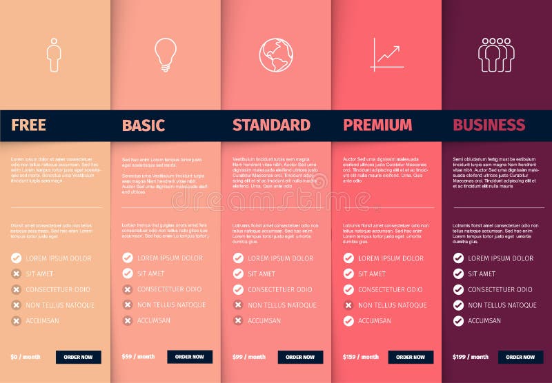 Products Versions Feature and Price List Table Stock Vector ...