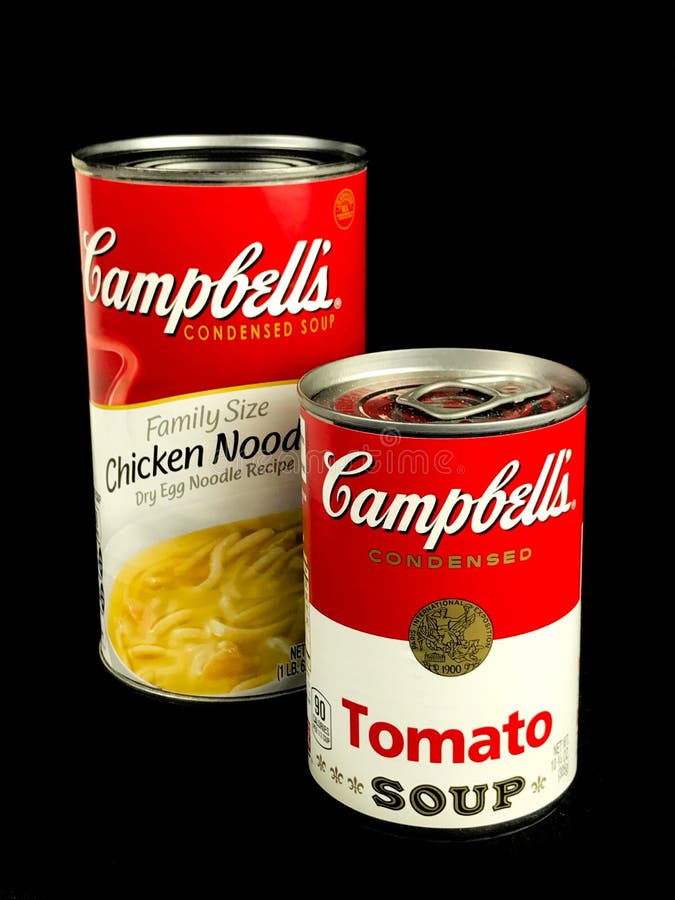 Latas Da Sopa De Macarronete Da Galinha Do ` S De Campbell Imagem de ...