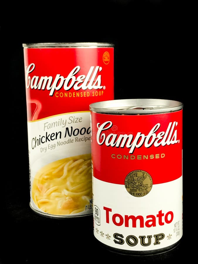 Latas Da Sopa De Macarronete Da Galinha Do ` S De Campbell Imagem de ...