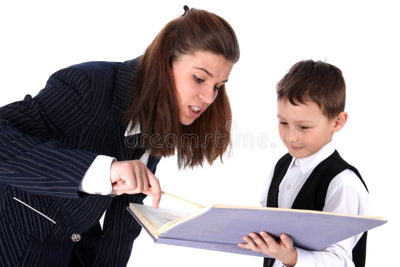 Profesor Y Muchacho Con El Libro Imagen de archivo - Imagen de muchacha ...