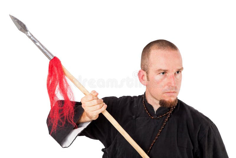 Professeur D'arts Martiaux Avec Une Lance En Position De Combat Image ...