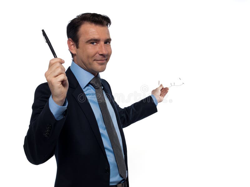 Professeur D'homme Enseignant Montrant Le Pointage Du Doigt Photo stock ...