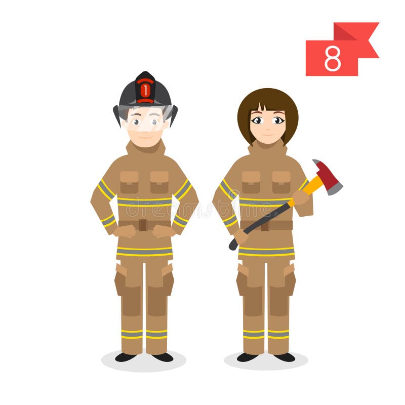 Profession Characters: Man and Woman. Firefighter Stock Vector ...