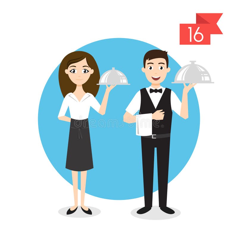 Profession Characters: Man and Woman. Waiter Stock Vector ...