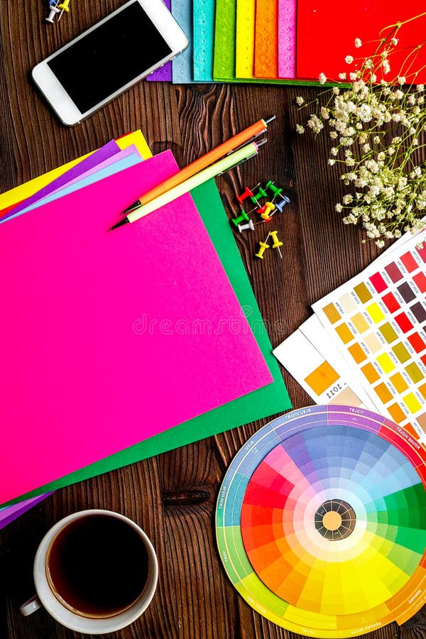 Profession Concept with Designer Tools on Work Desk Background Top View ...