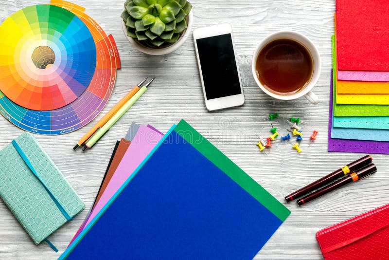 Profession Concept with Designer Tools on Work Desk Background Top View ...