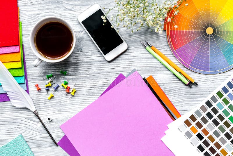 Profession Concept with Designer Tools on Work Desk Background Top View ...