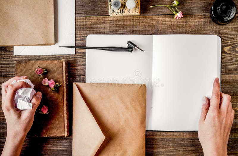 Profession Concept with Writer Tools on Work Desk Background Top View ...