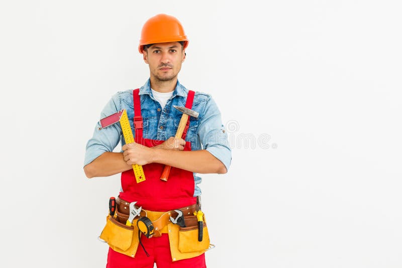 Profession, Construction and Building - Happy Smiling Male Worker or ...