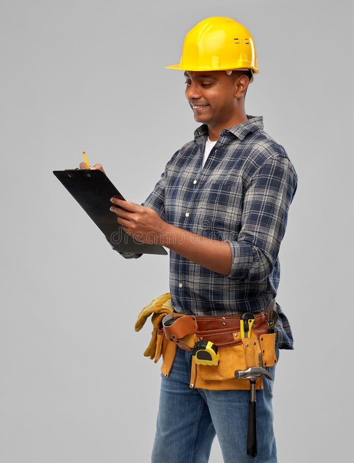 Thinking Builder with Clipboard and Pencil Stock Photo - Image of ...