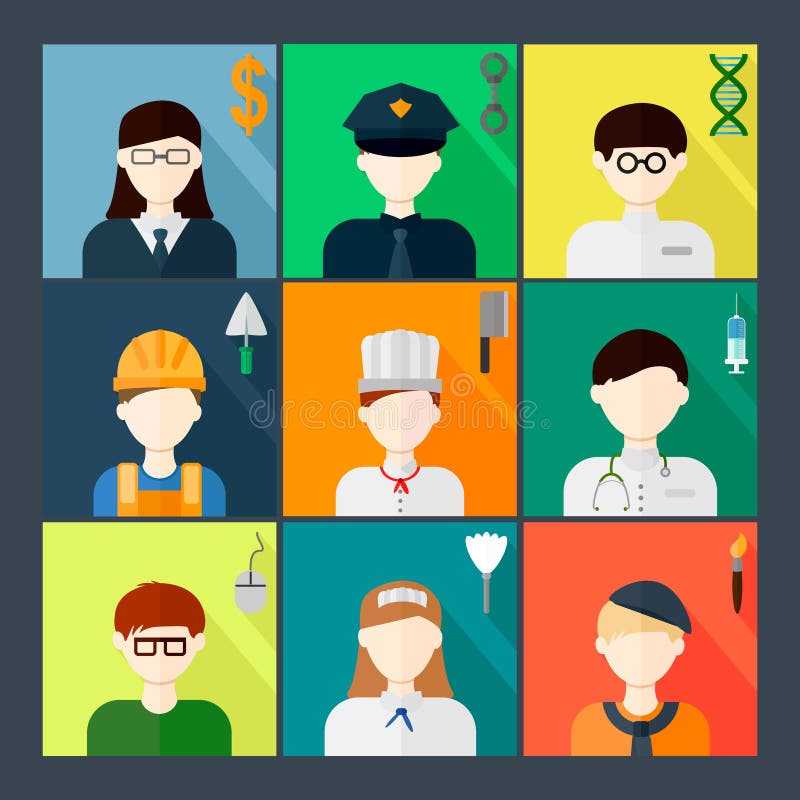 Profession flat icon set stock vector. Illustration of businessman ...
